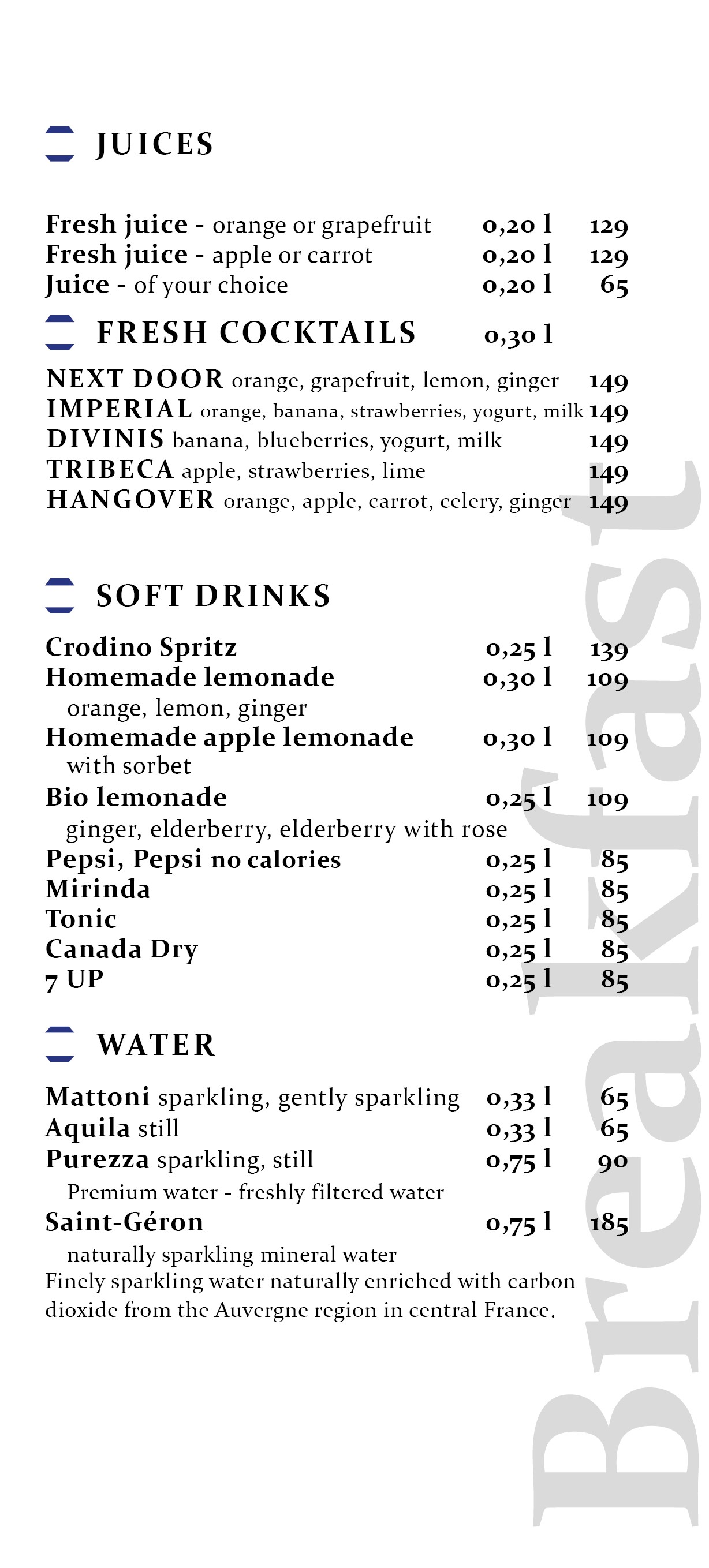 BEVERAGE LIST – Next Door by Imperial