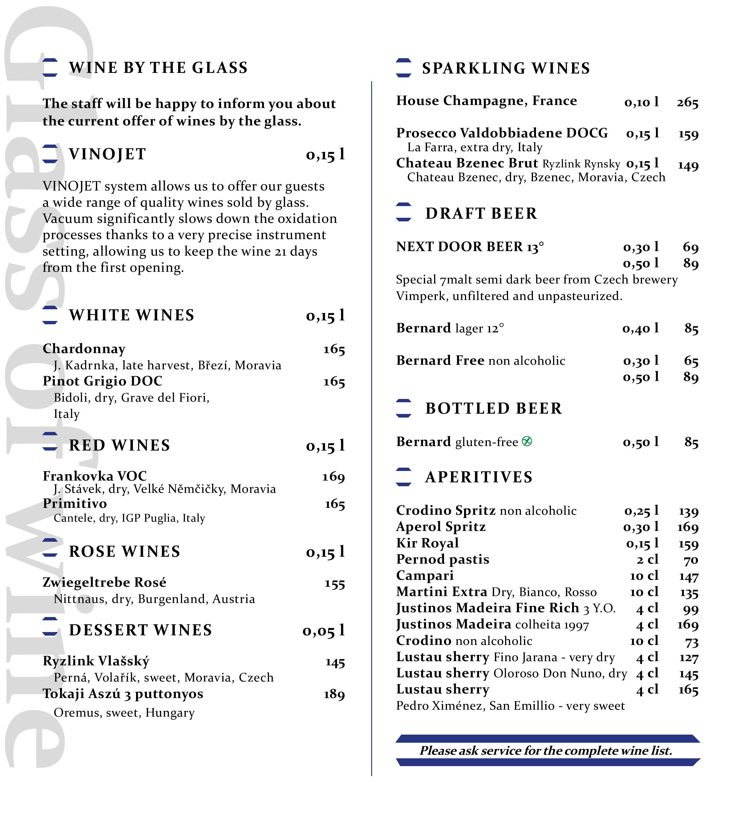 BEVERAGE LIST – Next Door by Imperial